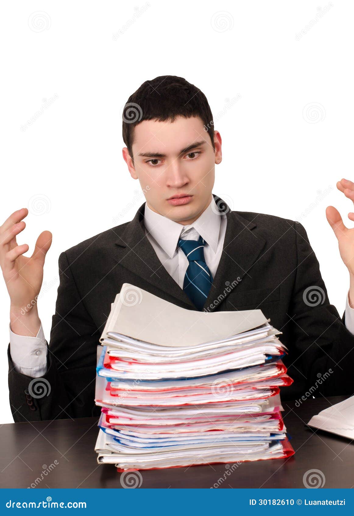 Desperate Business Man with a Lot of Work. Stock Photo - Image of ...