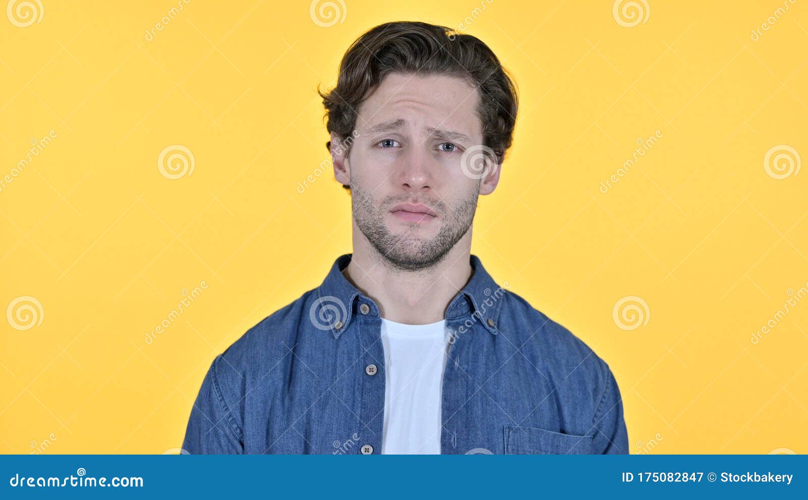 Worried Young Man on Yellow Background Stock Image - Image of working ...