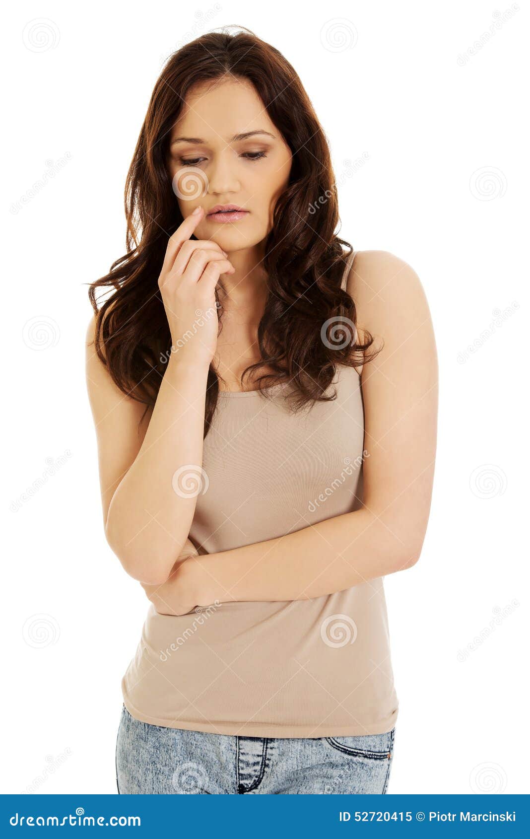 Worried Young Thoughtful Woman. Stock Image - Image of shirt, adult ... Worried Young Thoughtful Woman. Stock Image - Image of shirt, adult ...