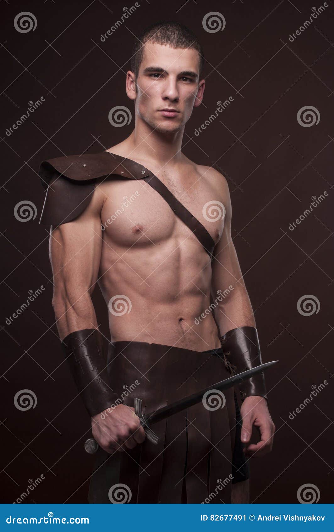 Knight Bodybuilder. Creative Collage. Elderly Bearded Man In Medieval ...