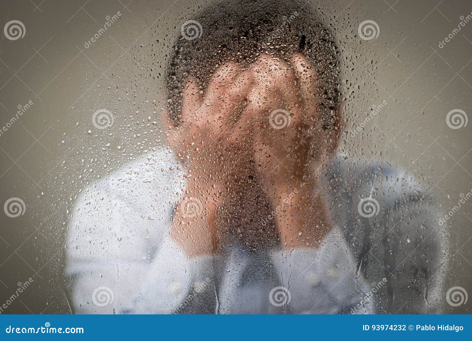 Worry Depresed Young Man, Hiding from Camera Using His Hands, Behind a ...