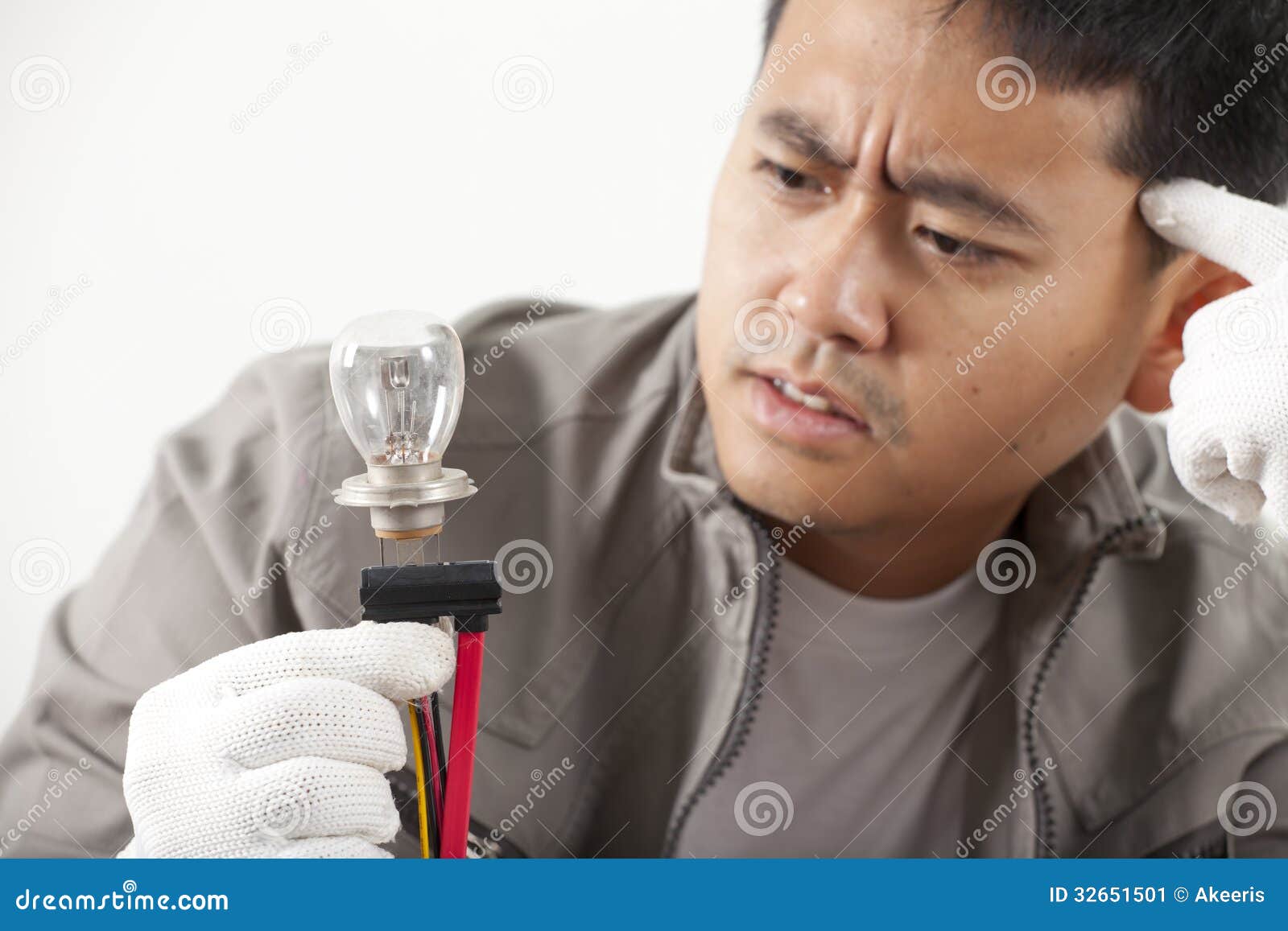 Worry electrician stock image. Image of cable, technicians - 32651501