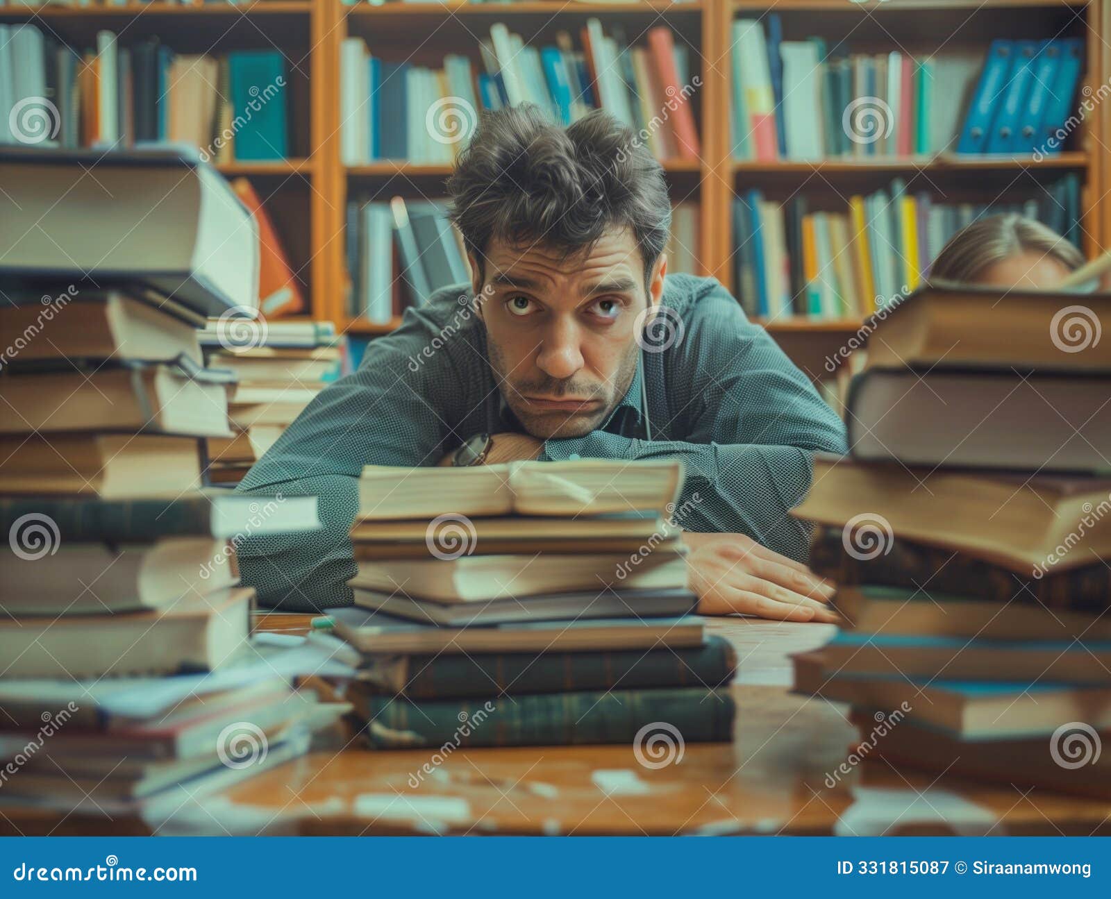 Worry Male Teacher with Stack of Books. by Generative Ai Stock ...