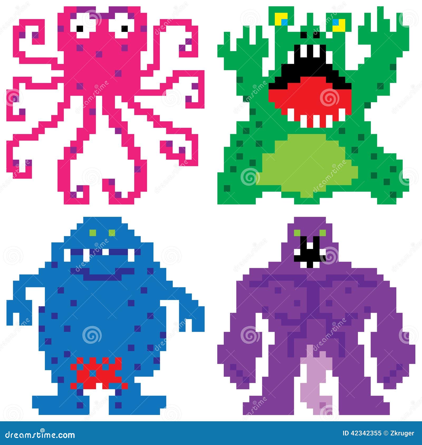 Worse Nightmare Terrifying Monsters Retro Computer Pixel Art Vector ...