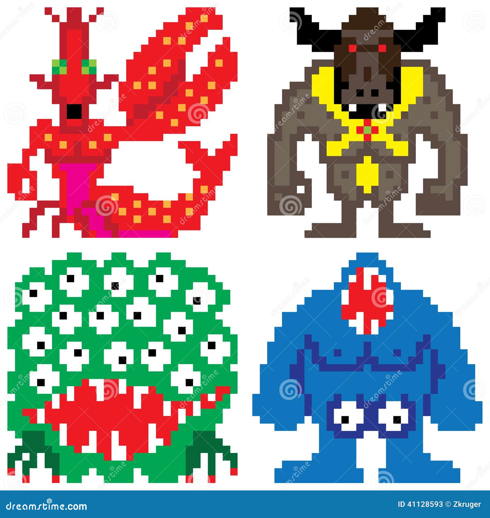 Worse Nightmare Terrifying Monsters Retro Computer Pixel Art Vector ...