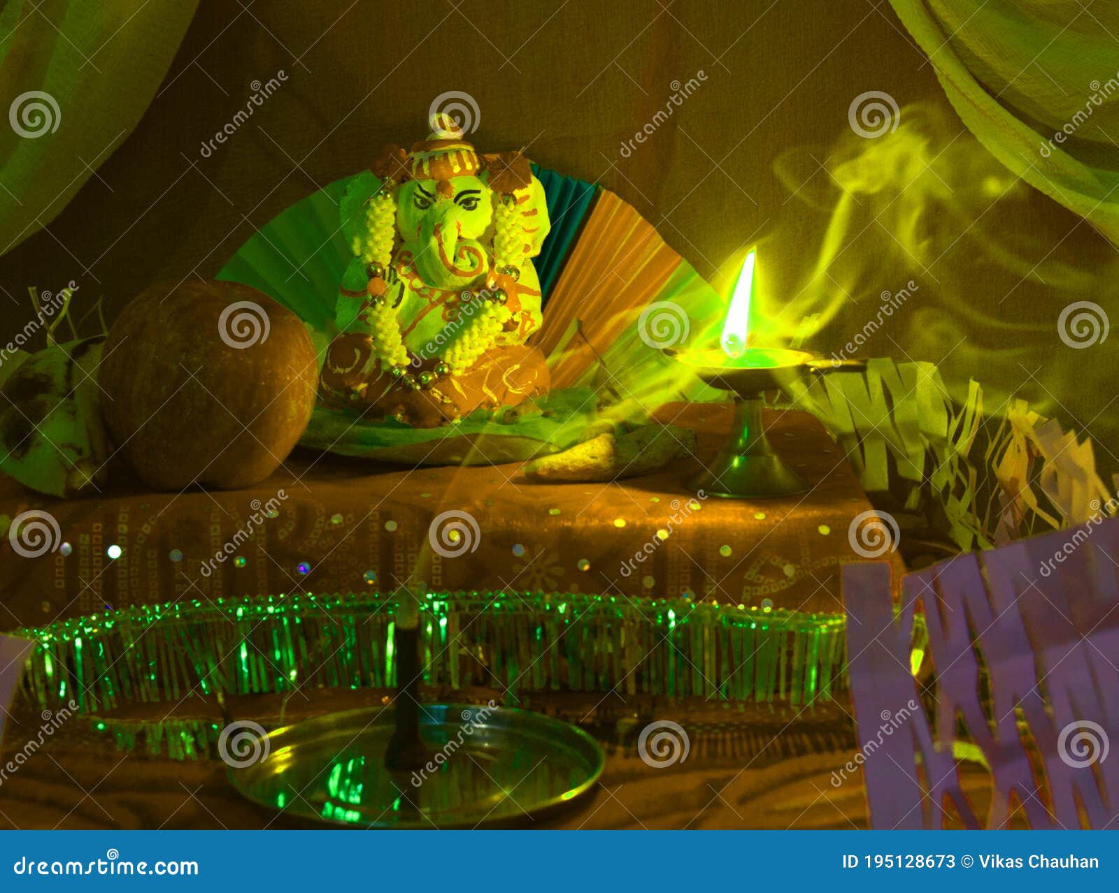 Worship Platform of God Ganesh Stock Image - Image of stage, lighting ...