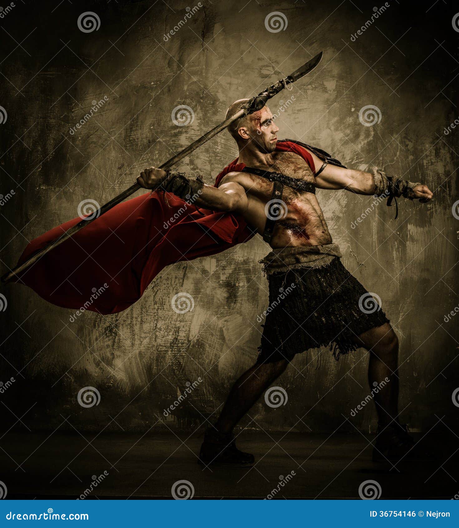 Wounded Gladiator with Spear Stock Photo - Image of military, muscles ...