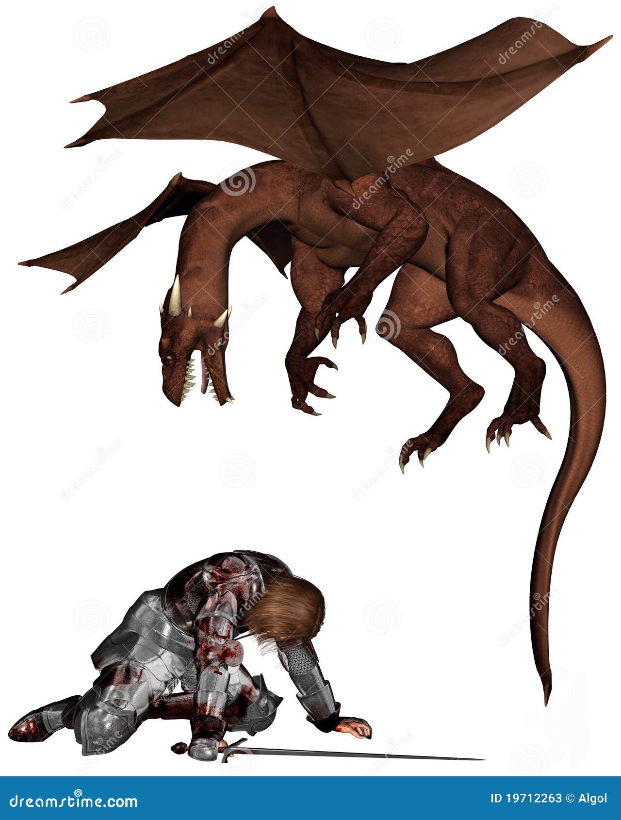 Wounded Knight and Dragon stock illustration. Illustration of combat ...