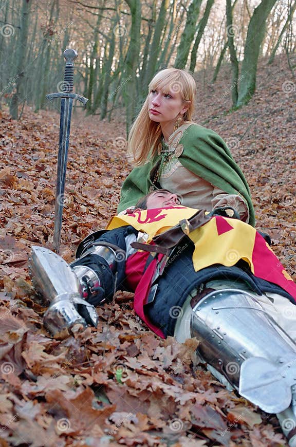 Wounded knight and maid stock photo. Image of female - 12008784