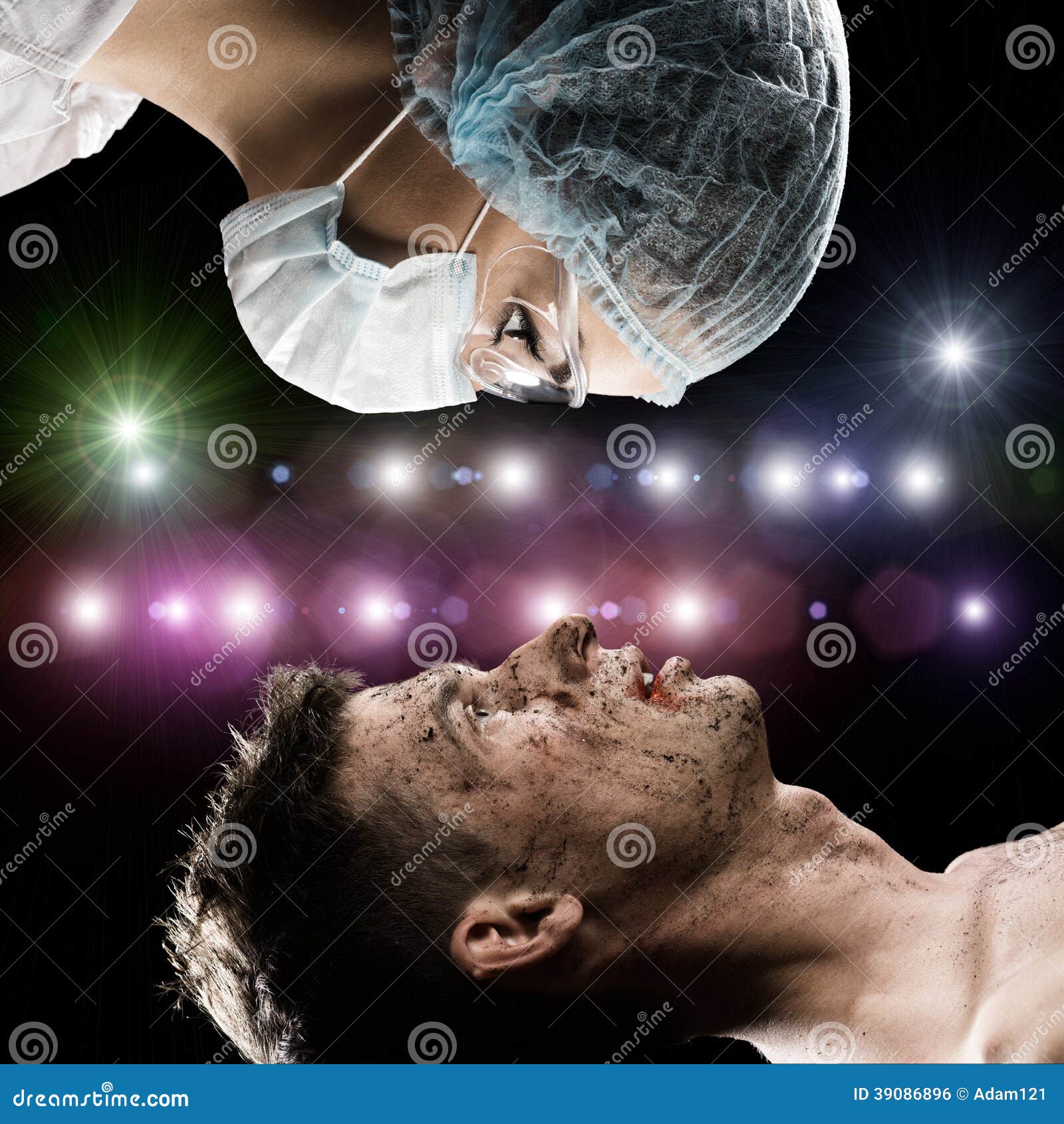 Wounded man and the doctor stock photo. Image of patient - 39086896