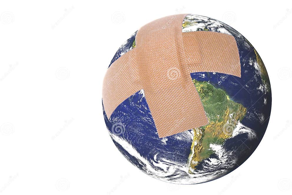 Wounded Planet Earth Isolated Stock Image - Image of plaster, bandaged ...