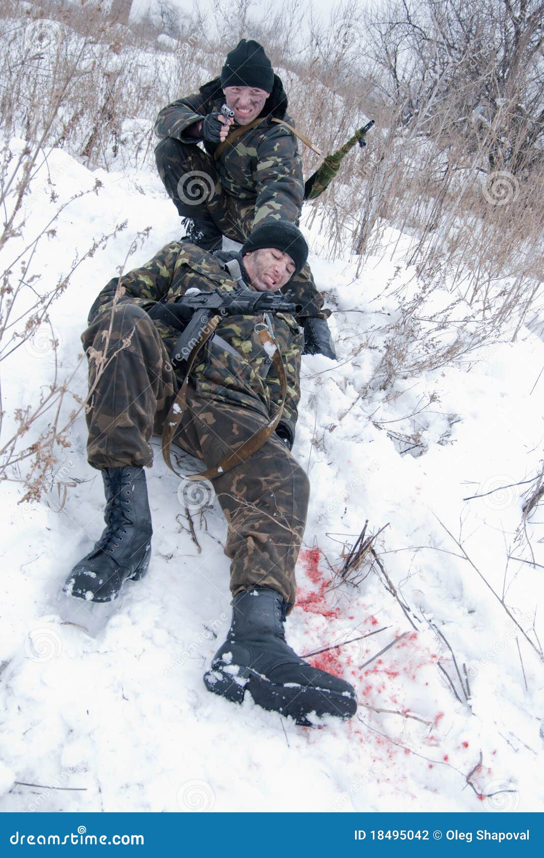 The wounded soldier. stock photo. Image of armed, ak47 - 18495042