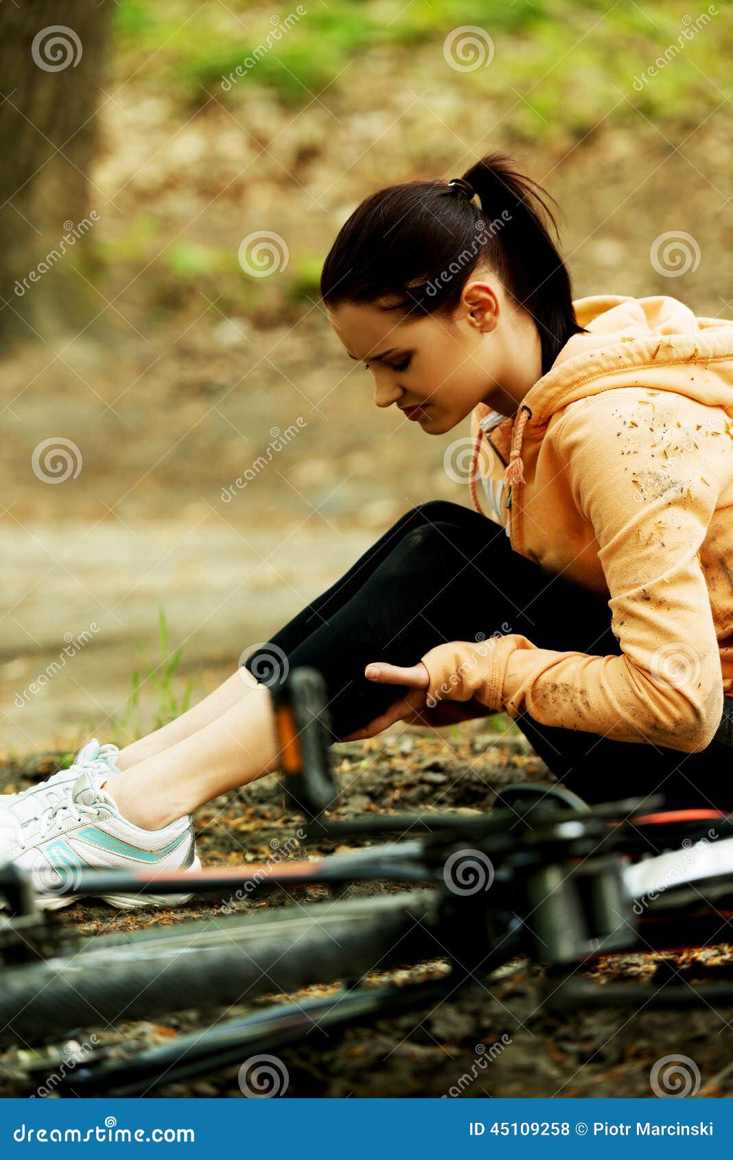 Wounded Woman Was Falled Off Bicyle Stock Photo - Image of nature ...