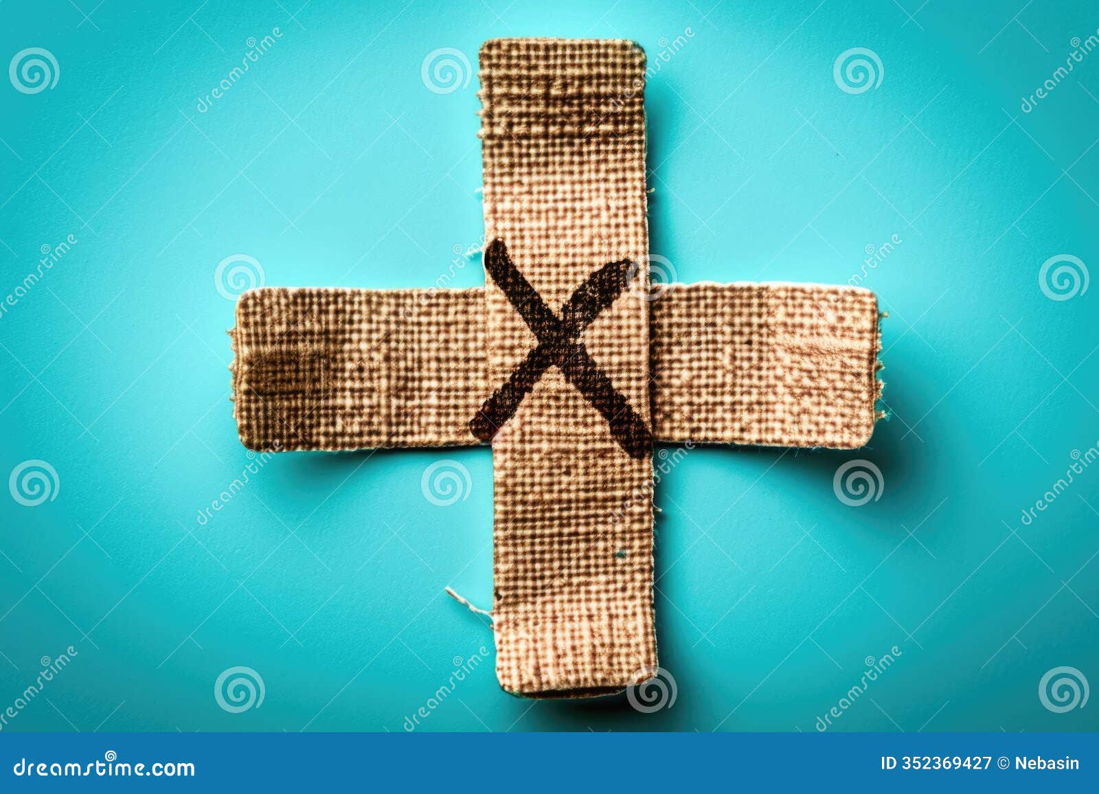 Woven Burlap Cross with Black X on Aqua Background Stock Image - Image ...