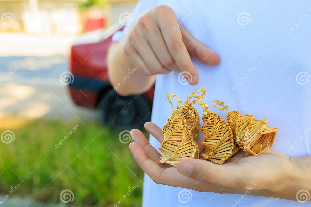 Woven Decorative Straw Bells. Background with Selective Focus and Copy ...
