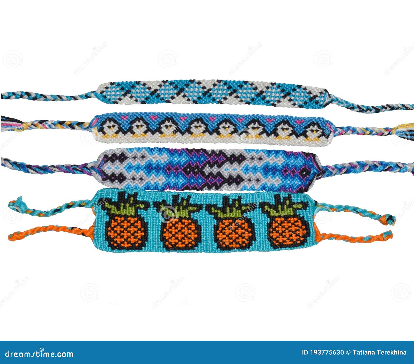 Woven Friendship Bracelets with Blue Patterns. Handmade of Floss Thread ...