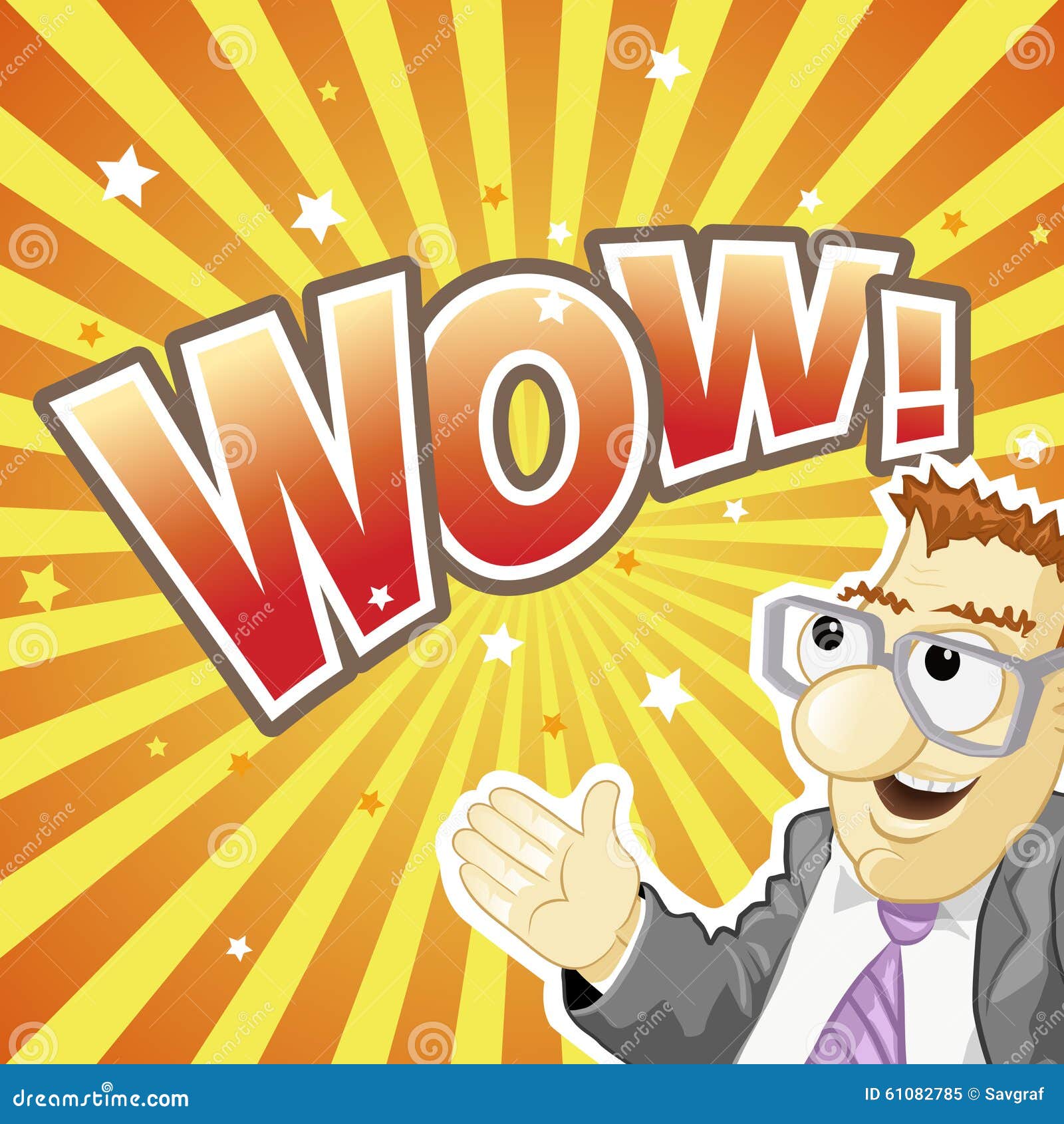 WOW Banner: Funny Surprised Man on the Yellow Rays Background Stock ...