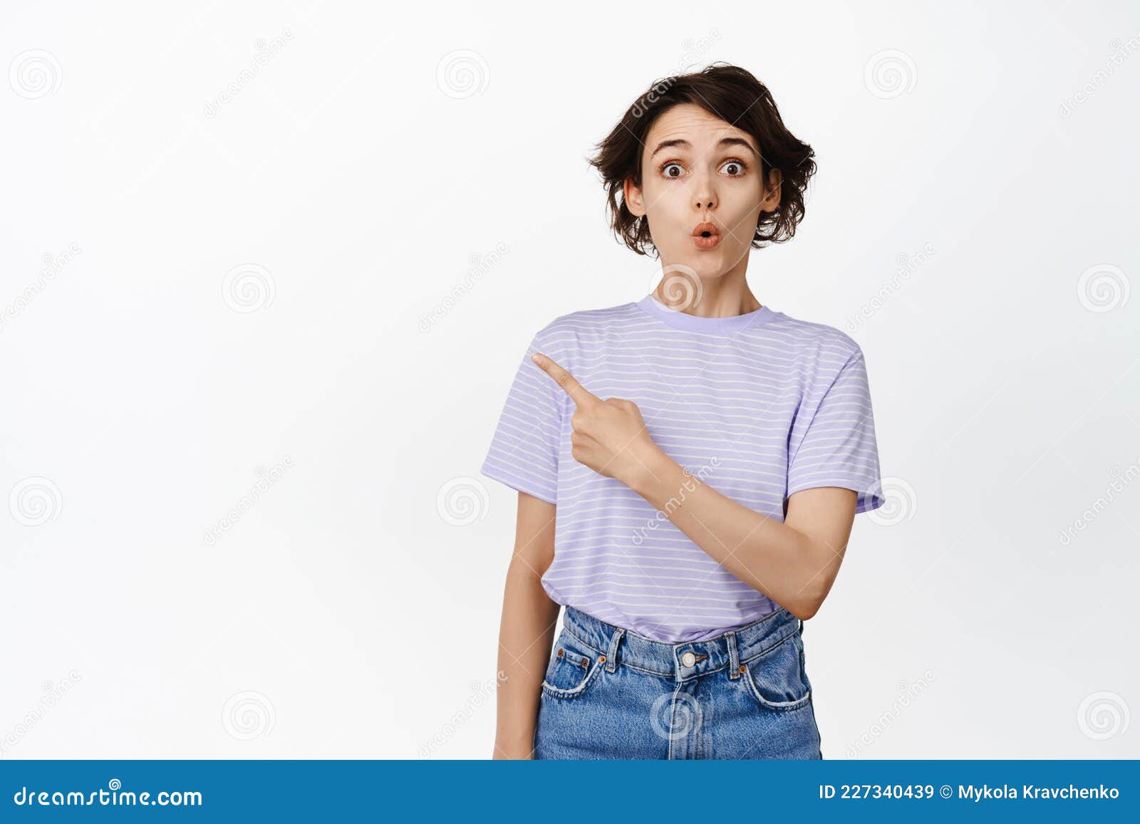 Wow Check this Out. Impressed Girl Pucker Lips, Wow Face, Pointing ... Wow Check this Out. Impressed Girl Pucker Lips, Wow Face, Pointing ...