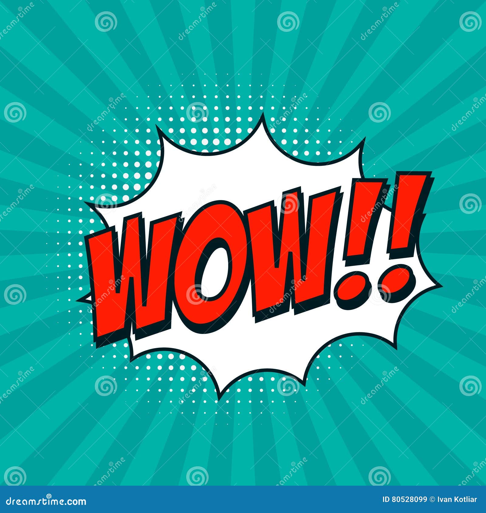 WOW!!! Comic Style Phrase On Sunburst Background. Design Element ...