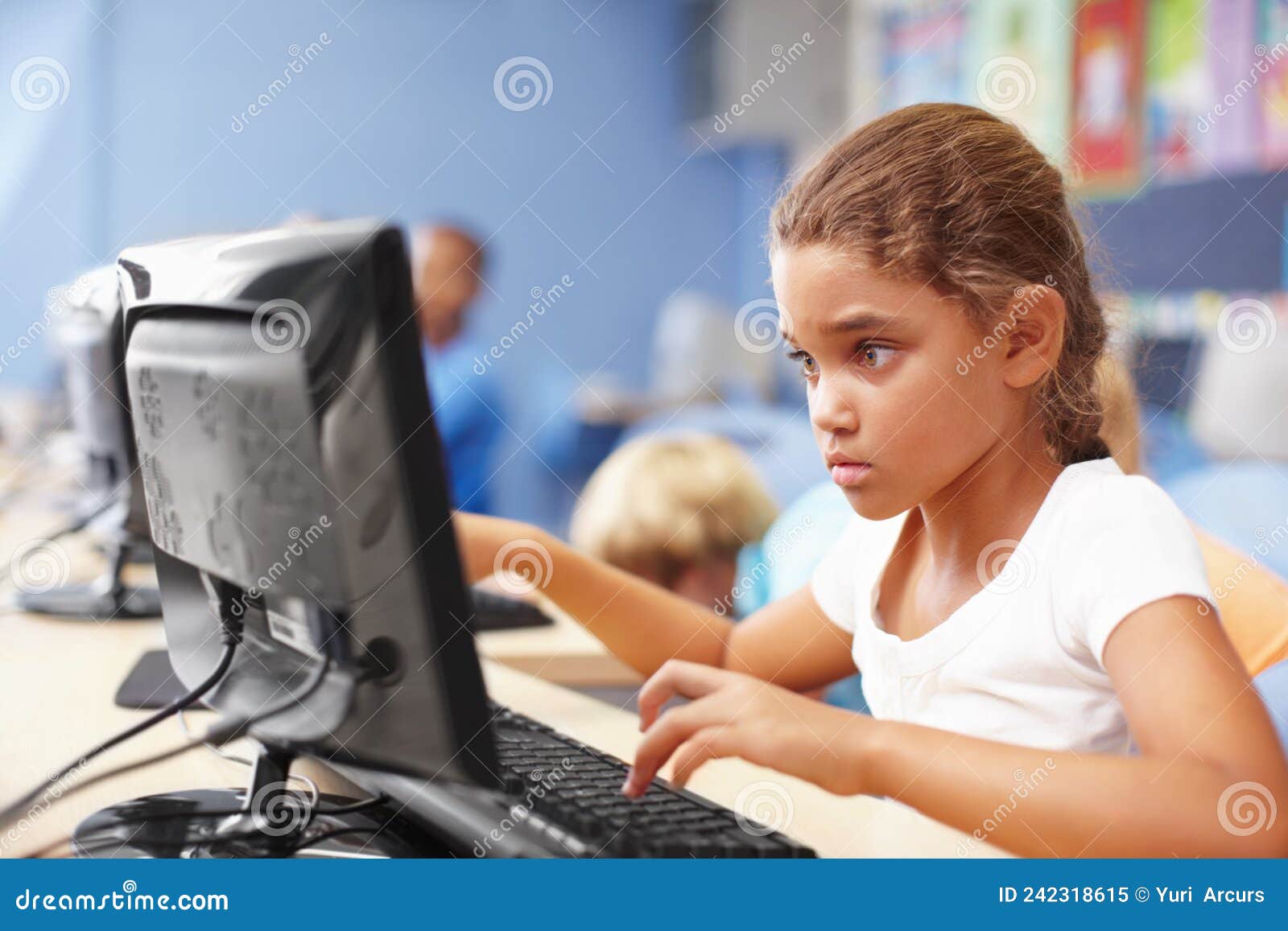 Wow, Computer Class is really Interesting. a Cute Schoolgirl in ...