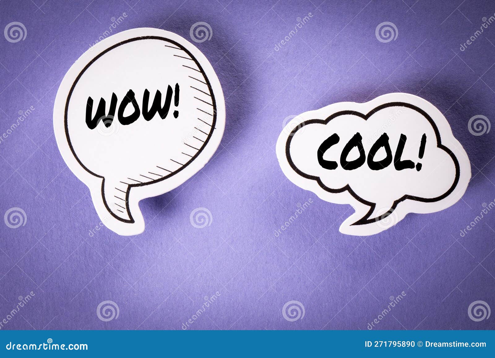 WOW and COOL Text on Speech Bubbles. Purple Background Stock Photo ...