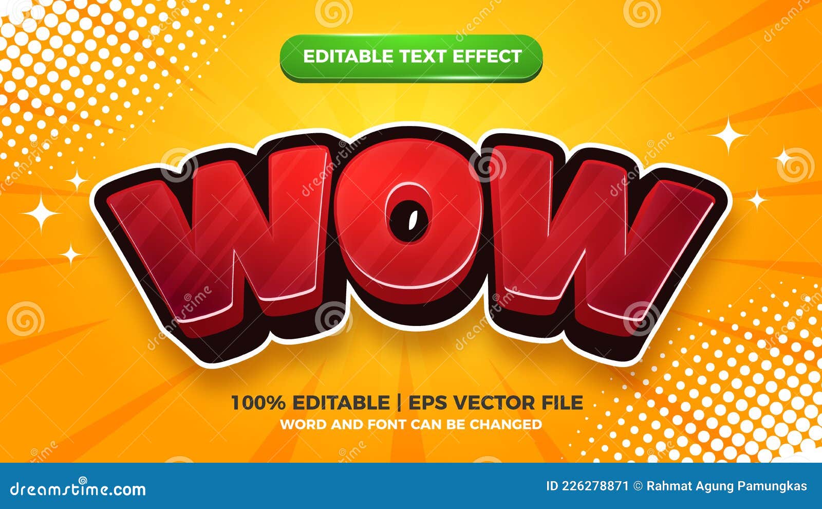 Wow Editable 3d Text Effect Comic Cartoon Style Stock Vector ...
