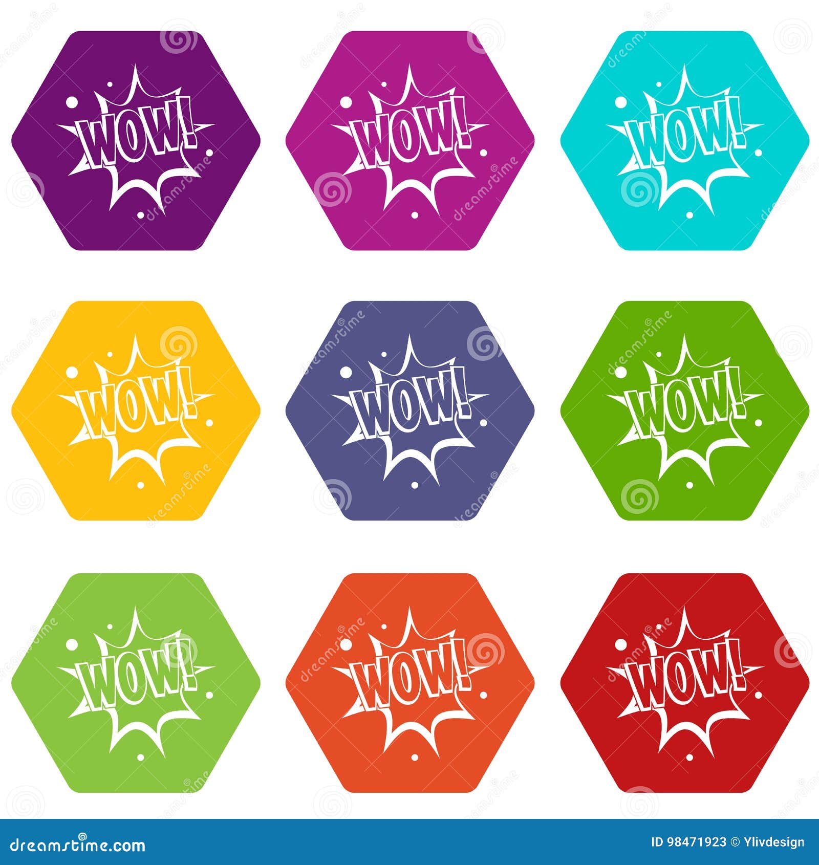 WOW, Explosion Effect Icon Set Color Hexahedron Stock Vector ...