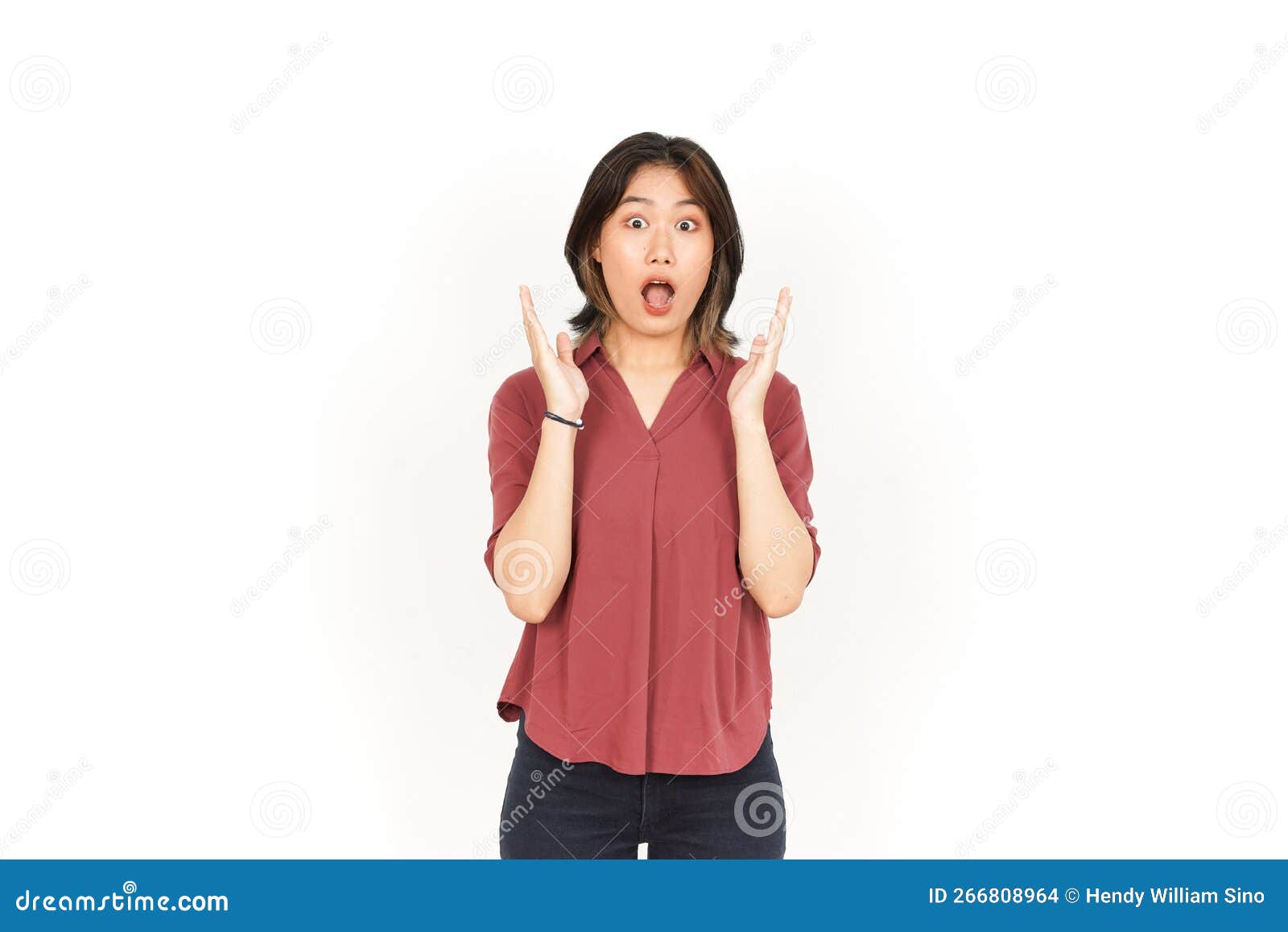 WOW Face Expression of Beautiful Asian Woman Isolated on White ...