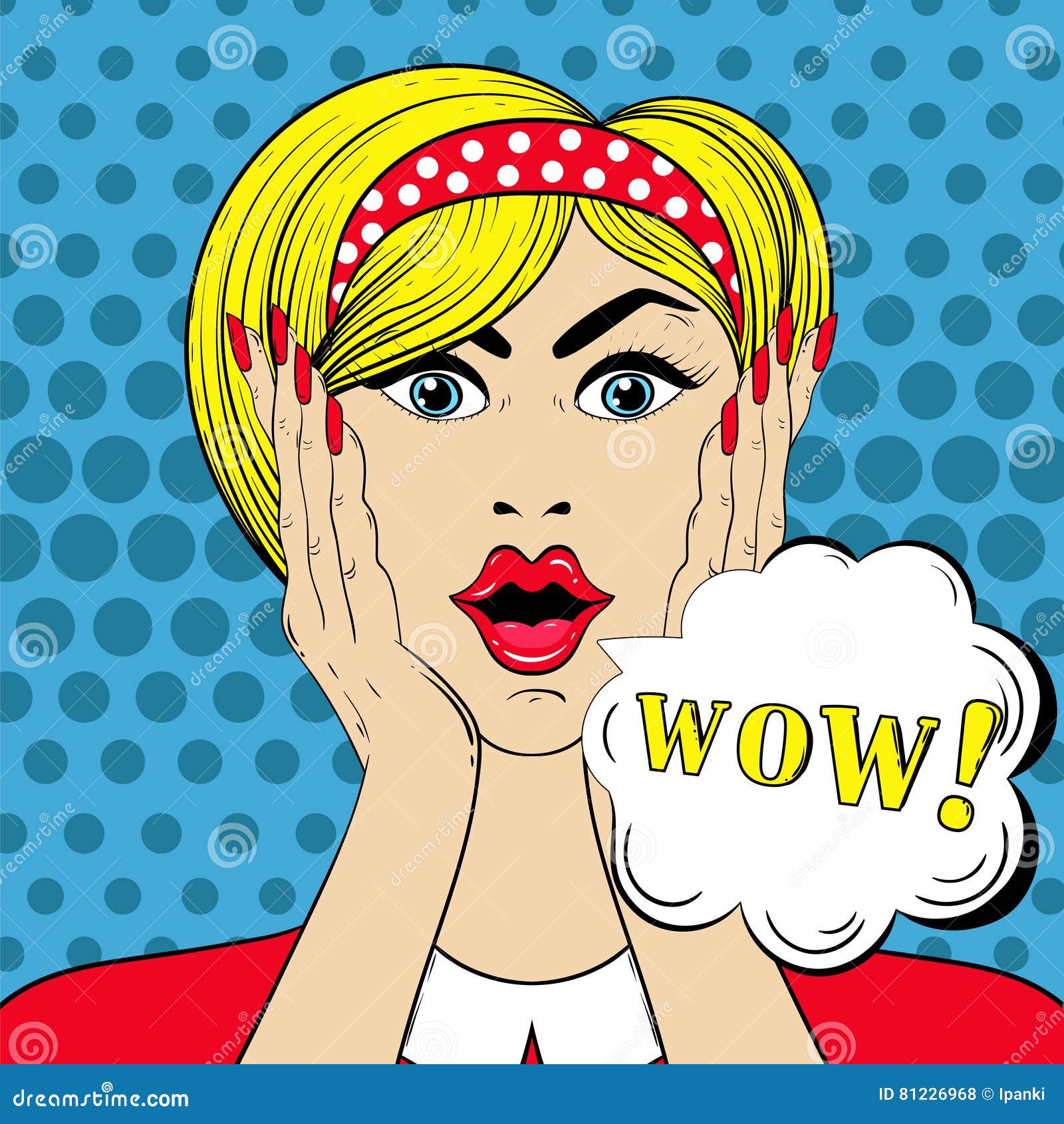 Wow Face In Pop Art Style Surprised Scared Woman With Wow Sign Stock
