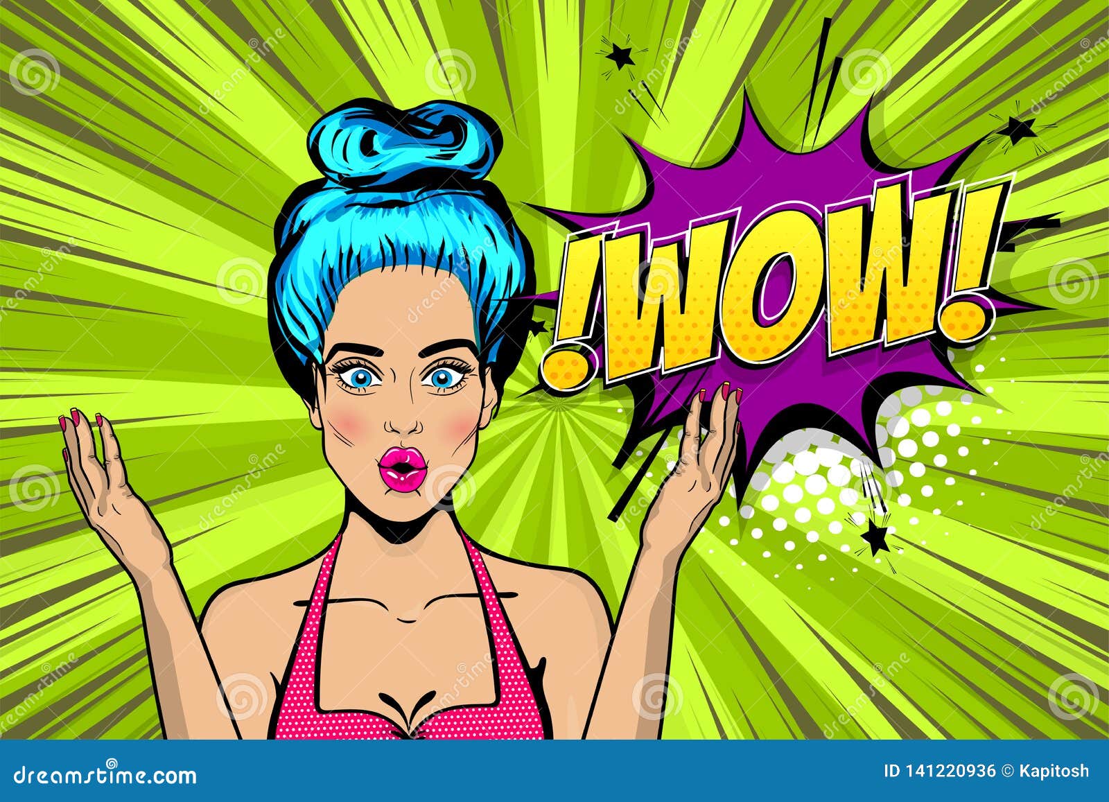 Wow Face Woman Pop Art Sale Advertise Stock Vector Illustration Of