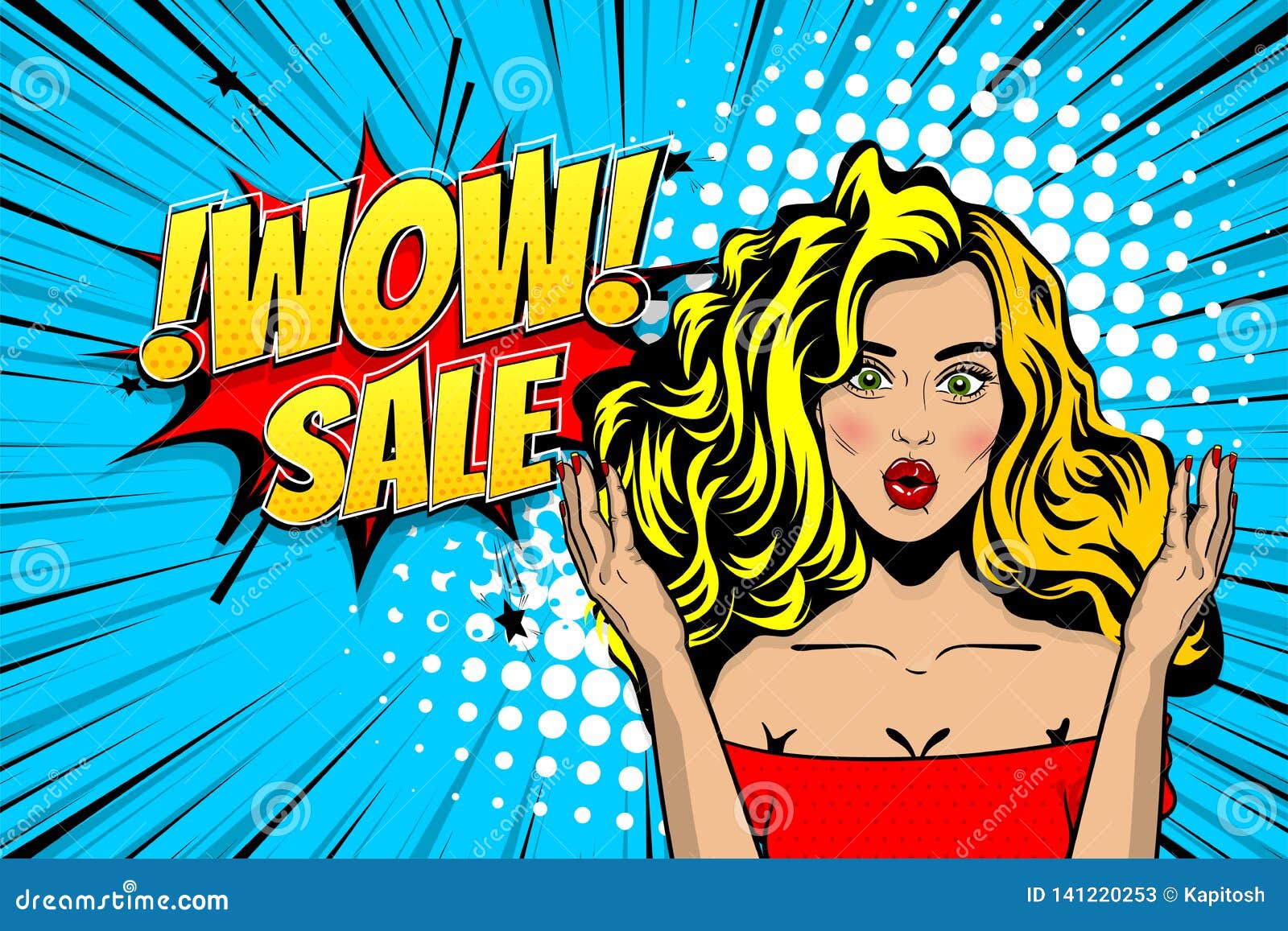 Wow Face Woman Pop Art Sale Advertise Stock Vector Illustration Of