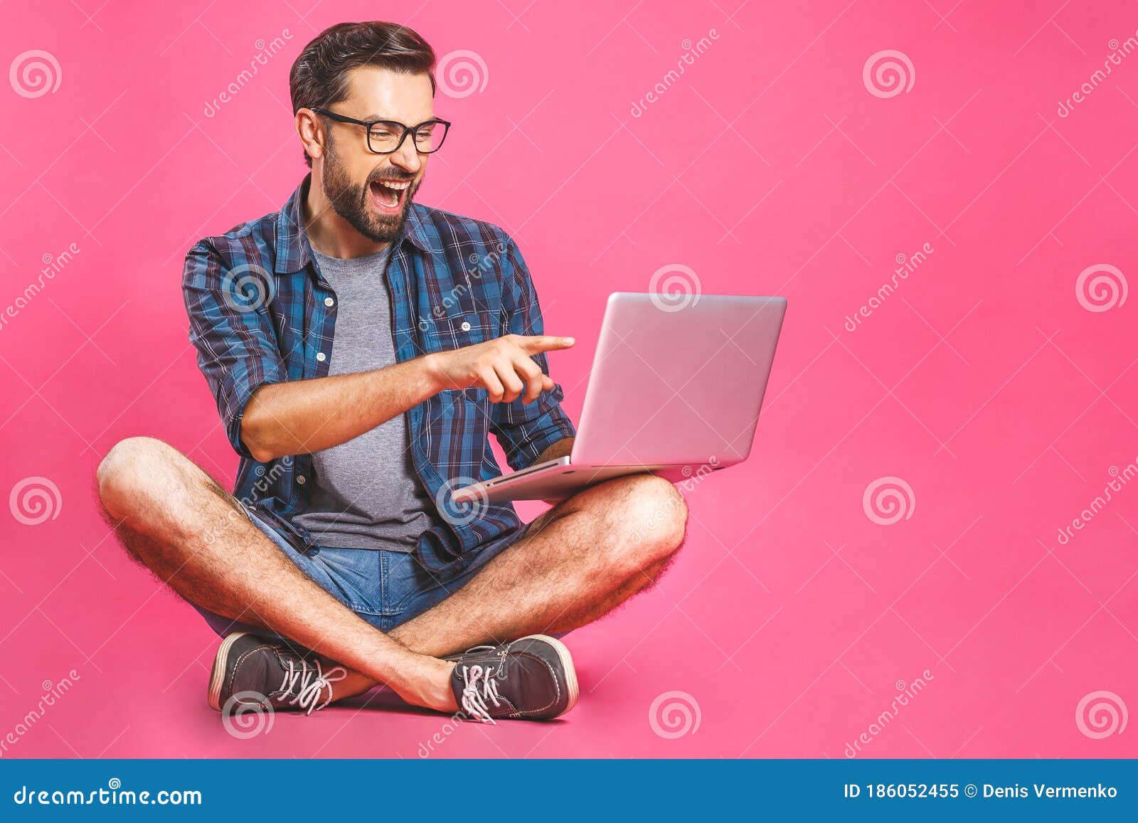 Wow! Online Working Concept. Casual Business Man Relaxed Working and ... Wow! Online Working Concept. Casual Business Man Relaxed Working and ...
