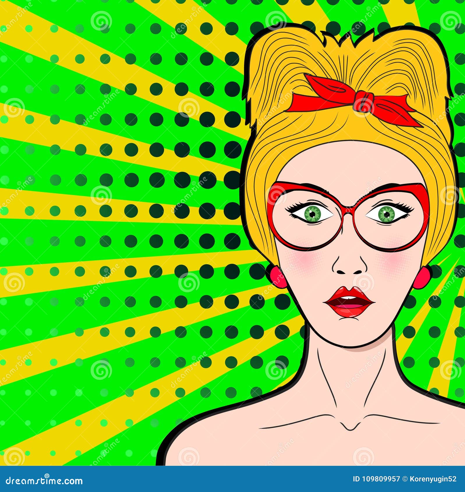 Wow Pop Art Female Face Surprised Young Woman With Open Mo Stock