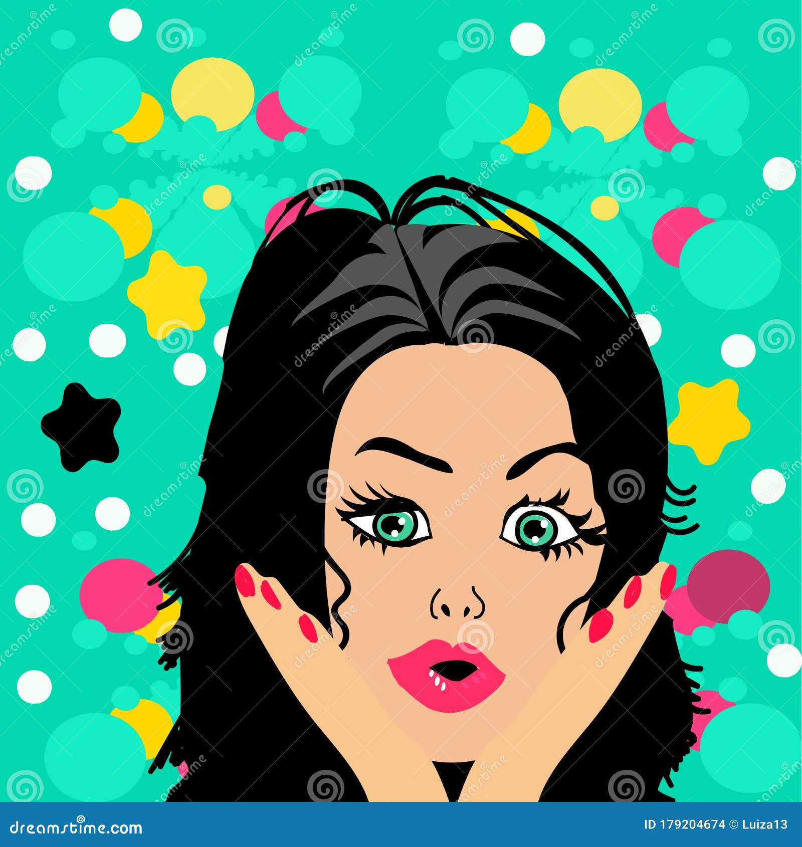 Wow Pop Art Female Face Sexy Surprised Young Woman With Open Mouth And