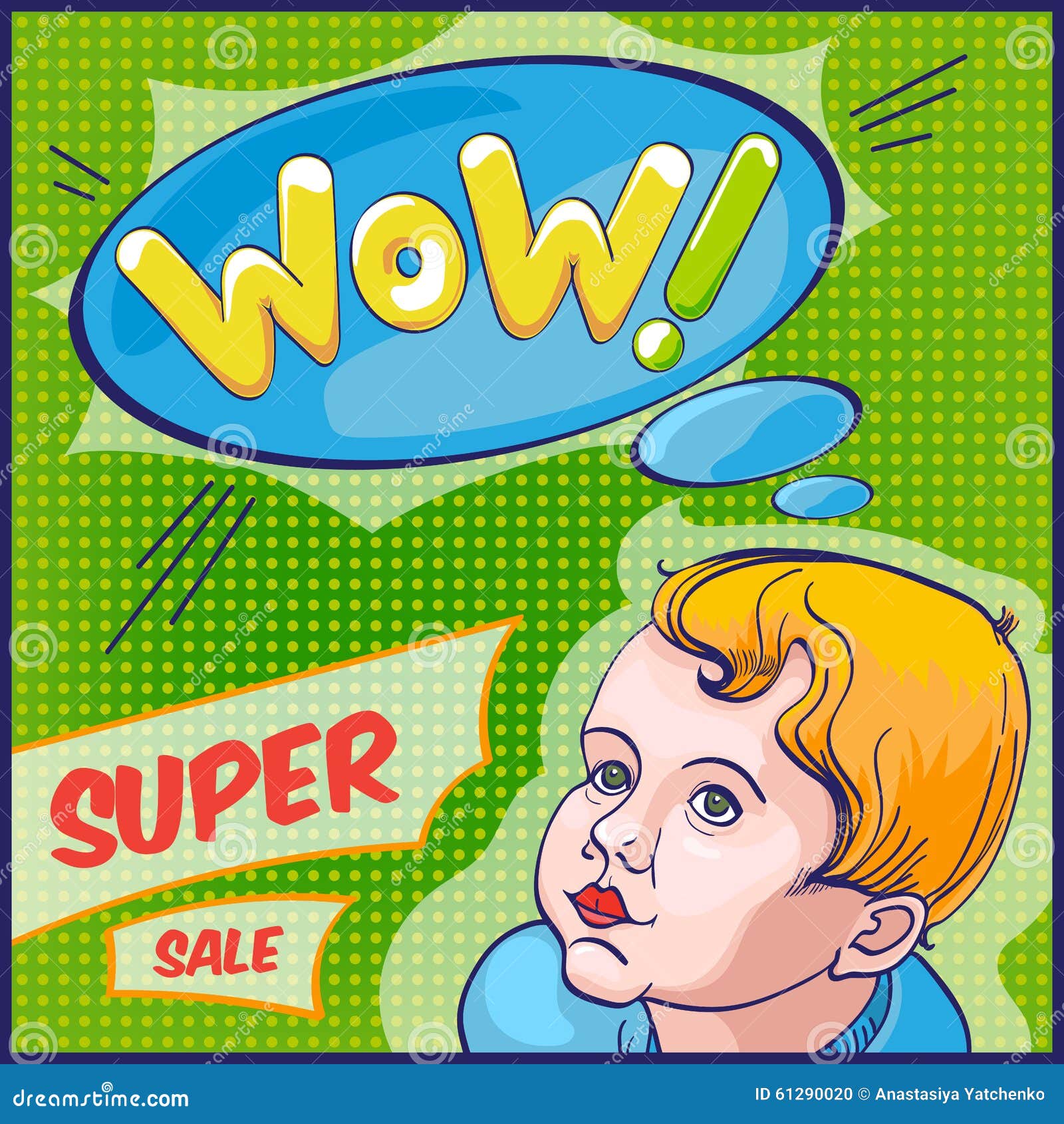 Wow! Poster with Happy Boy. Stock Vector - Illustration of board ...