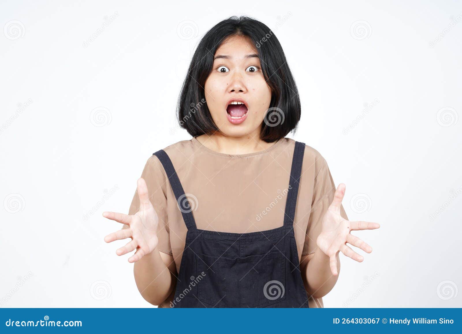 WOW Shock Face Expression of Beautiful Asian Woman Isolated on White ...