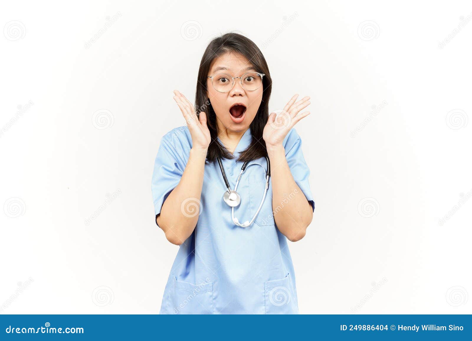 WOW and Shocked Face Expression of Asian Young Doctor Isolated on White ...