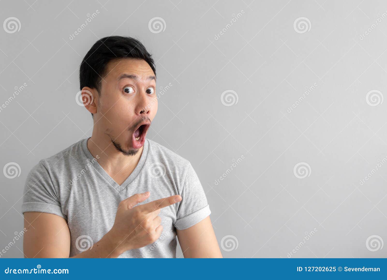 Wow and Shocked Face of Man Point To Present an Empty Space of Content ...