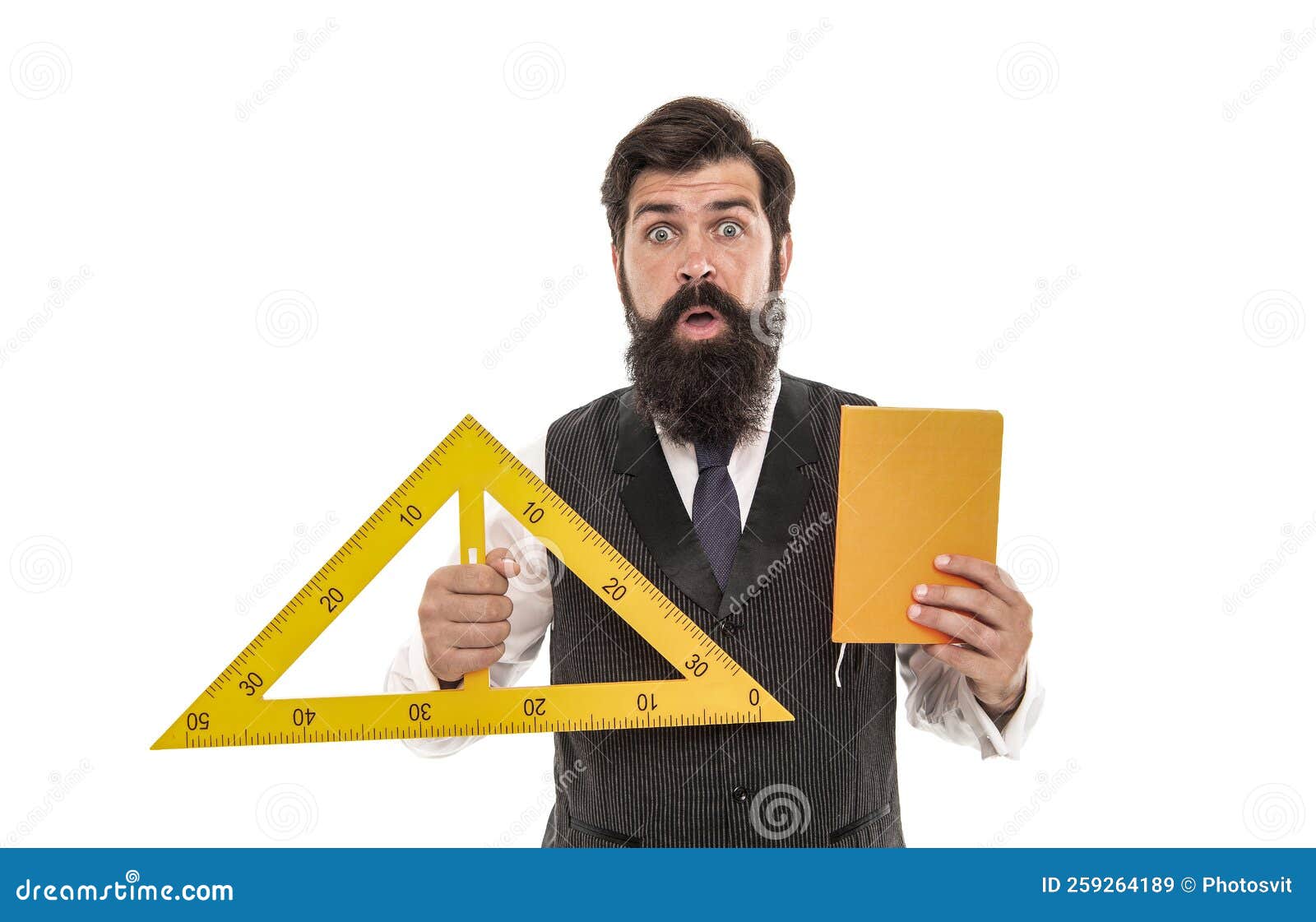 Wow. Surprised Engineer Isolated on White. Engineer Hold Triangle and ...