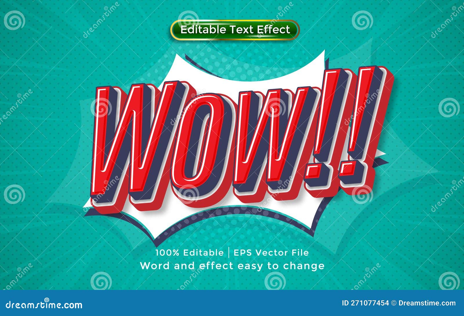 Wow Text, Comic Background, 3d Style Editable Text Effect Stock Vector ...