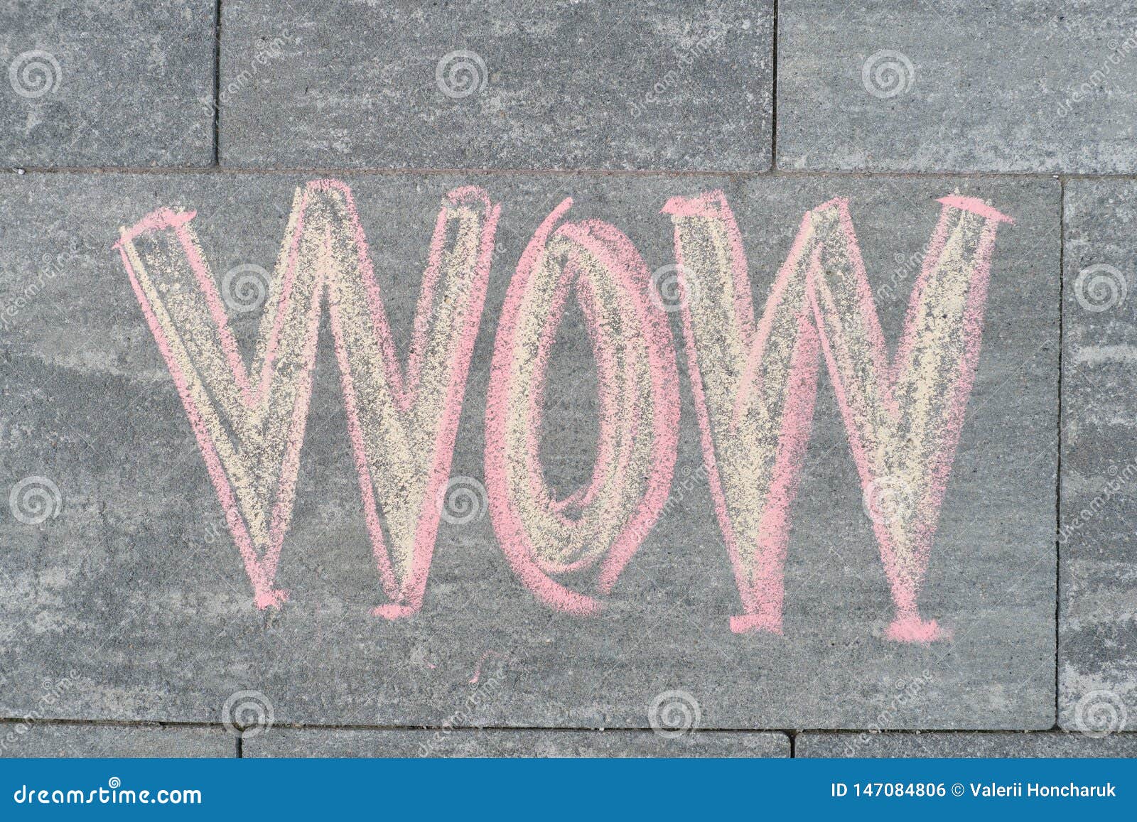Wow Written on Gray Sidewalk, Top View Stock Photo - Image of bang ...