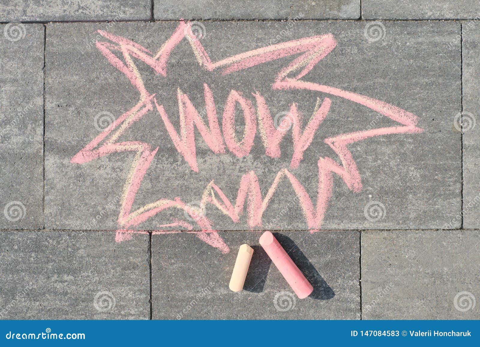 Wow Written on Gray Sidewalk, Top View Stock Image - Image of crayons ...