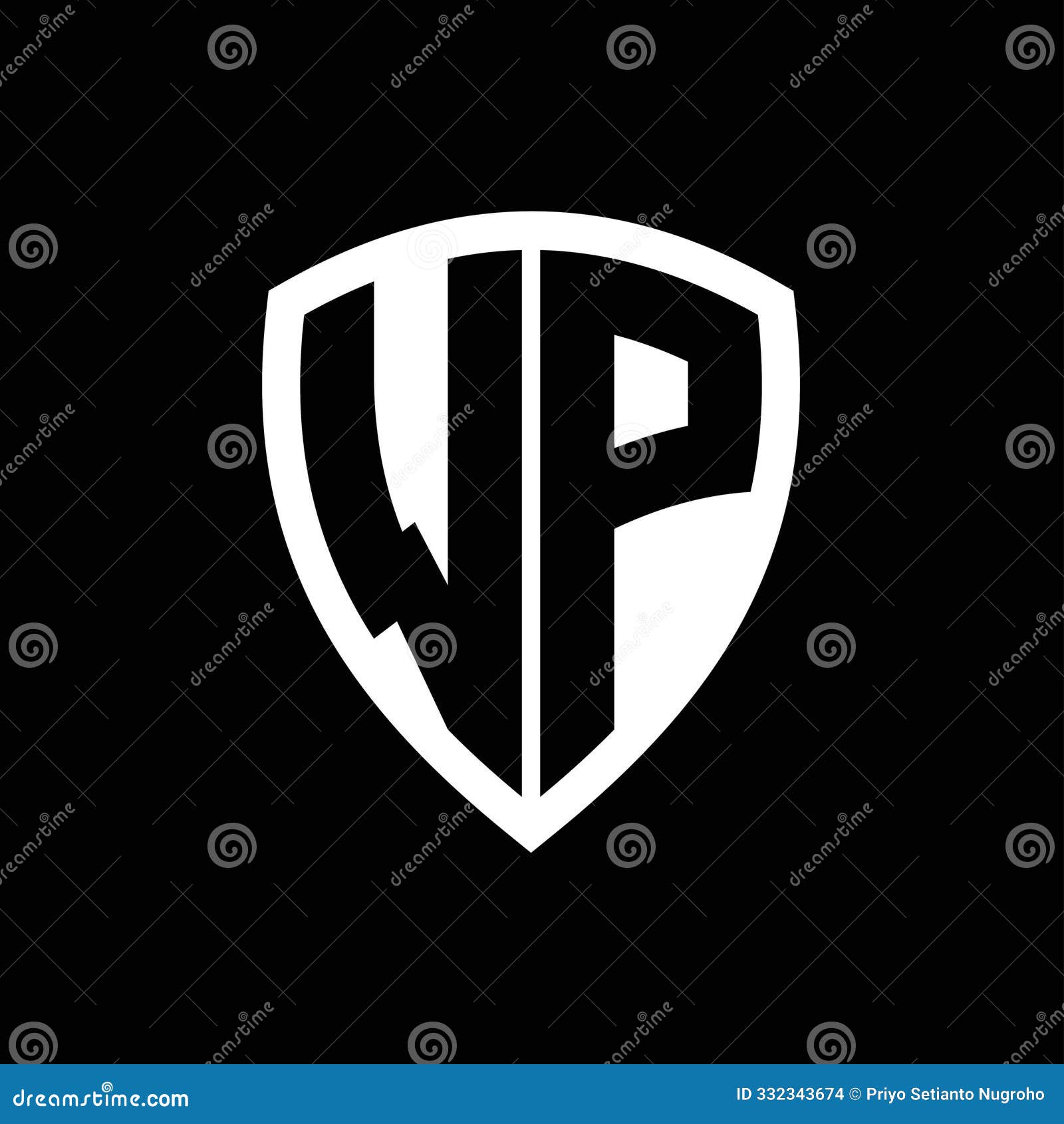 WP Monogram Logo with Bold Letters Shield Shape with Black and White ...