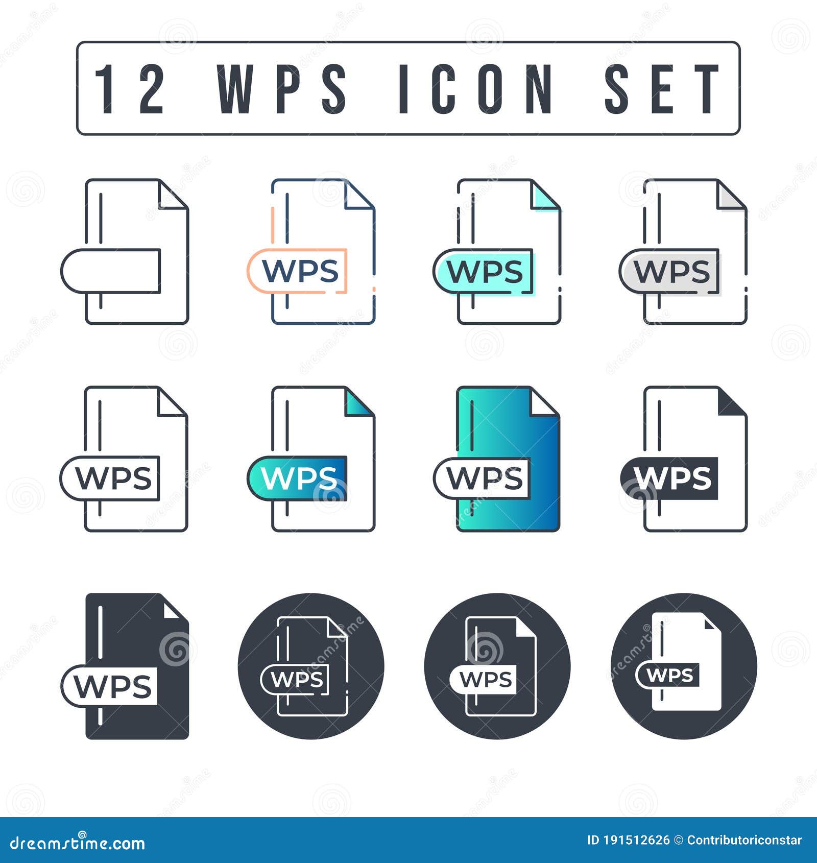 WPS File Format Icon Set. 12 WPS Icon Set Stock Vector - Illustration ...