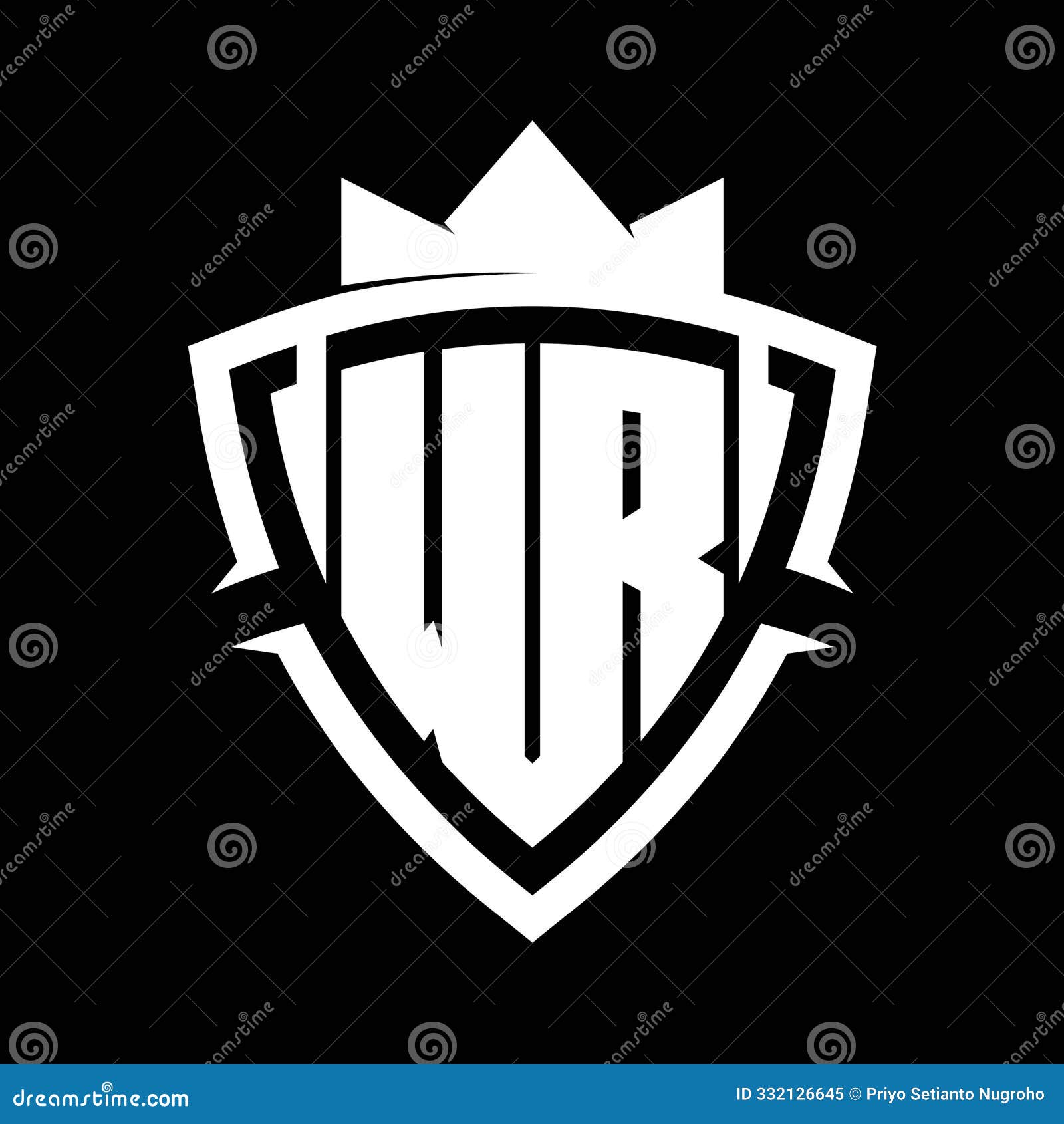 WR Letter Monogram with Triangle Curve Shield Shape with Crown White ...