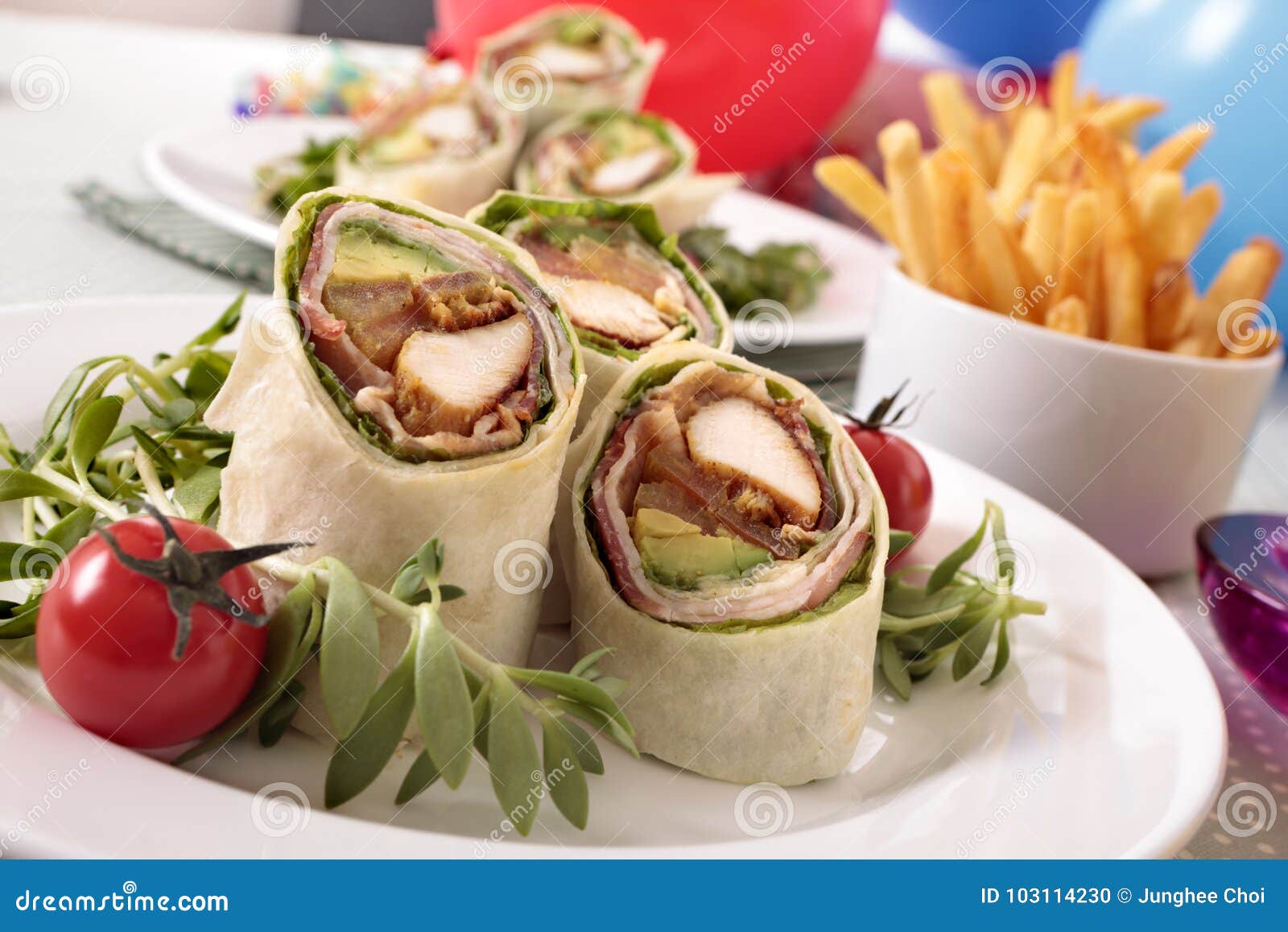 Wrap Sandwiches for Party Food Stock Photo - Image of wrap, balloons ...