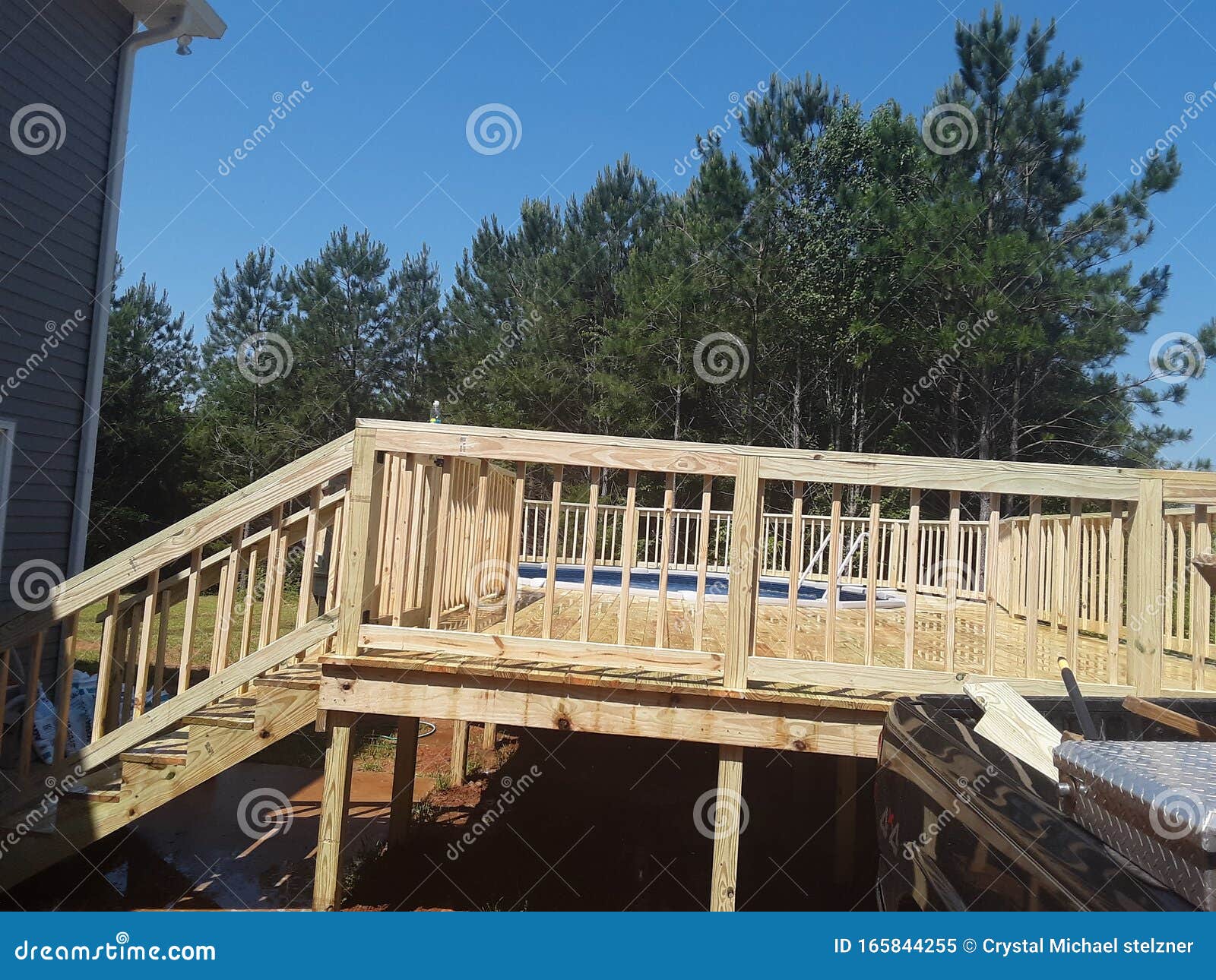 Wraparound Pool Deck Pressure Treated Stock Image - Image of pool, deck ...