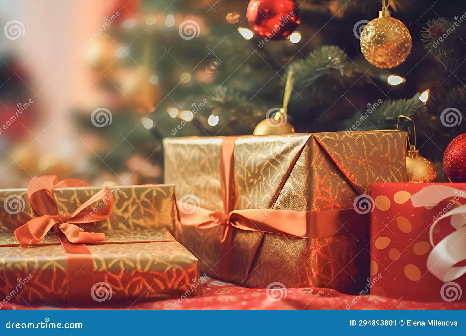 Wraped presents under tree stock image. Image of winter - 294893801
