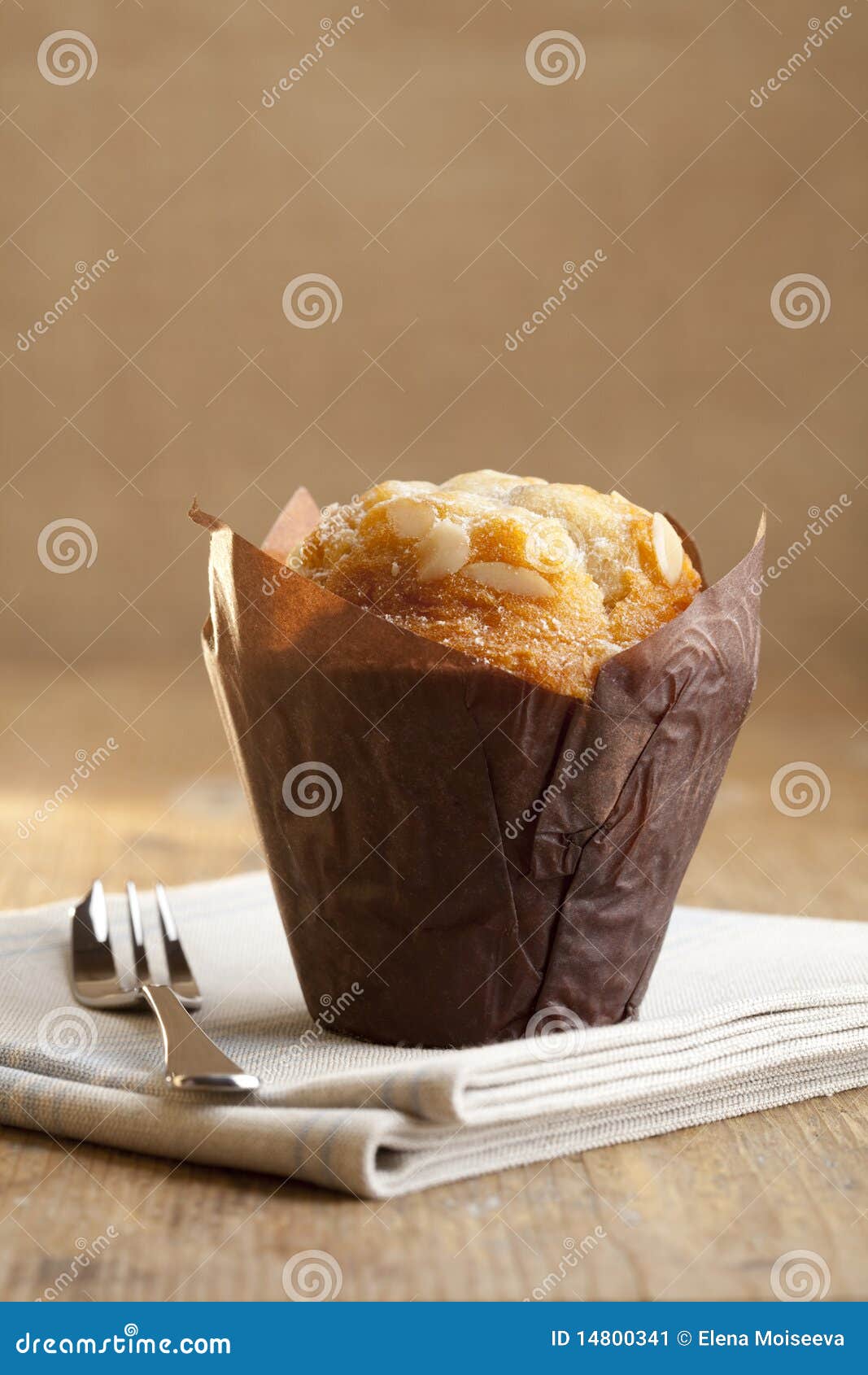 Wrapped Almond Muffin in Rustic Style Stock Image - Image of brown ...