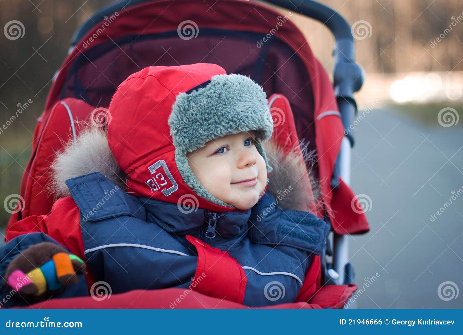Wrapped Baby Boy in Red Stroller Stock Photo - Image of freezing, cute ...